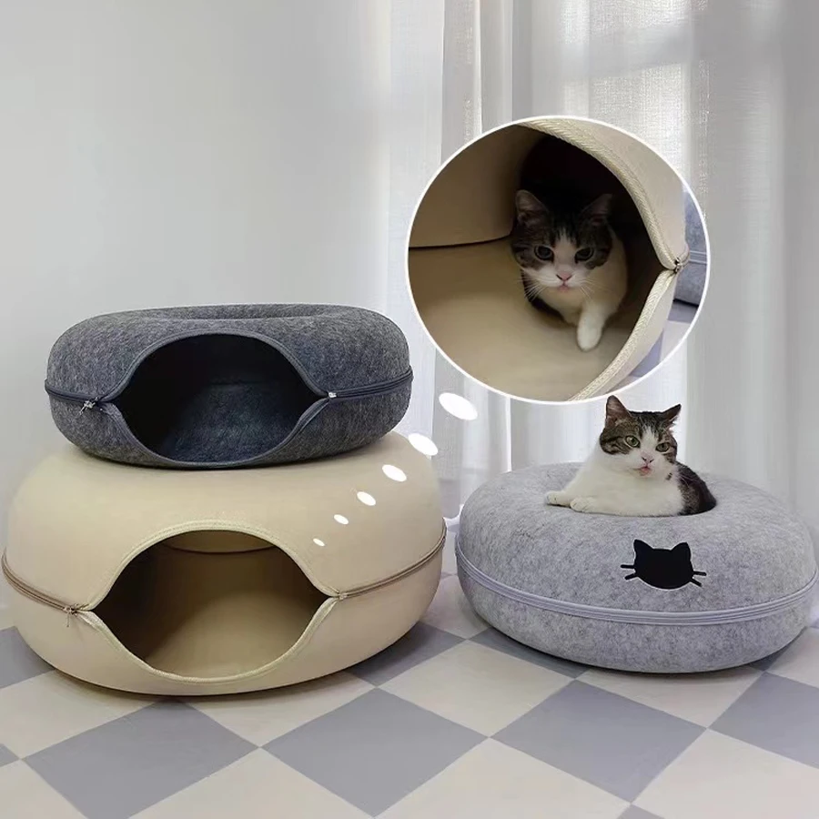 Large-Cat-Tunnel-Bed-Cat-Hideout-Donut-Pet-Cave-Soft-Warm-Pet-House-Fun ...