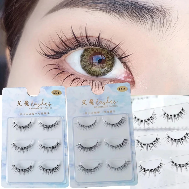New-Natural-False-Eyelashes-Reusable-3-Pairs-Transparent-Fine-Stem ...