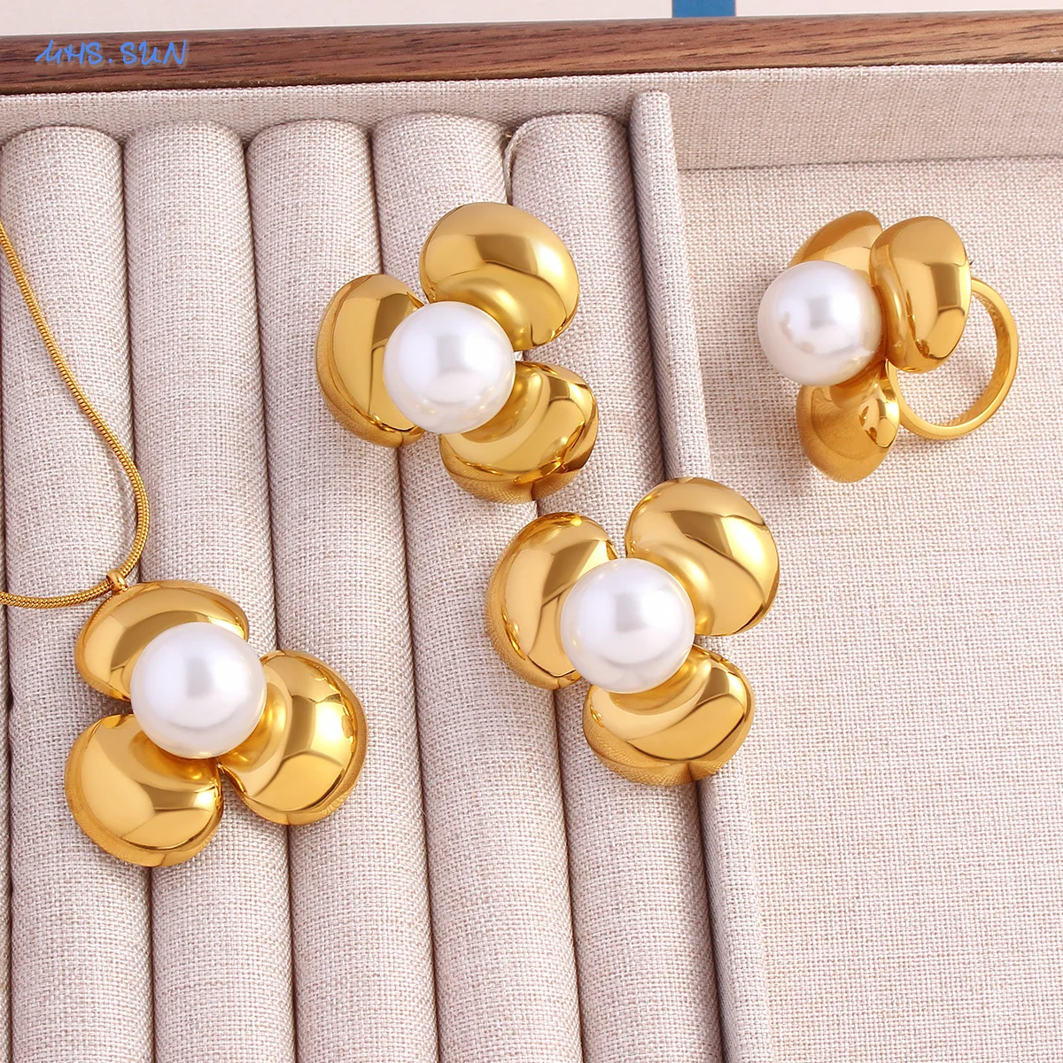 MHS-SUN-Stainless-Steel-Large-Flower-Pendant-Necklaces-Earrings-Ring ...