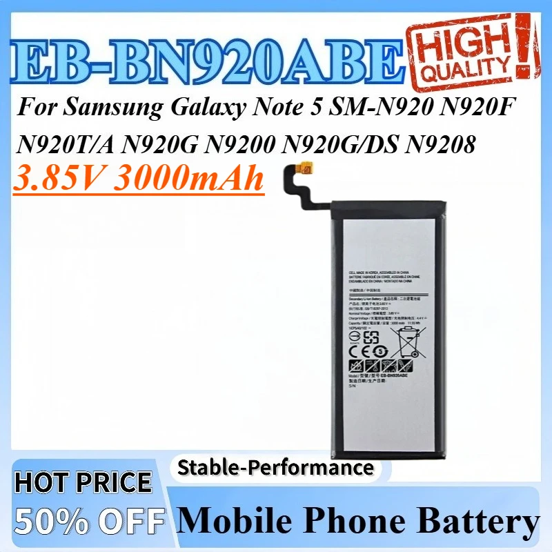 3.85V 3000mAh EB-BN920ABE Battery For Samsung Galaxy Note 5 SM-N920 ...