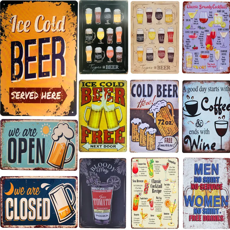 Vintage-Drink-Ice-Cold-Beer-Metal-Tin-Signs-Plates-Plaque-Bar-Pub-Club ...