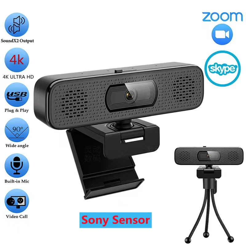 Webcam Ultra HD com microfone e alto-falante integrados, foco ...