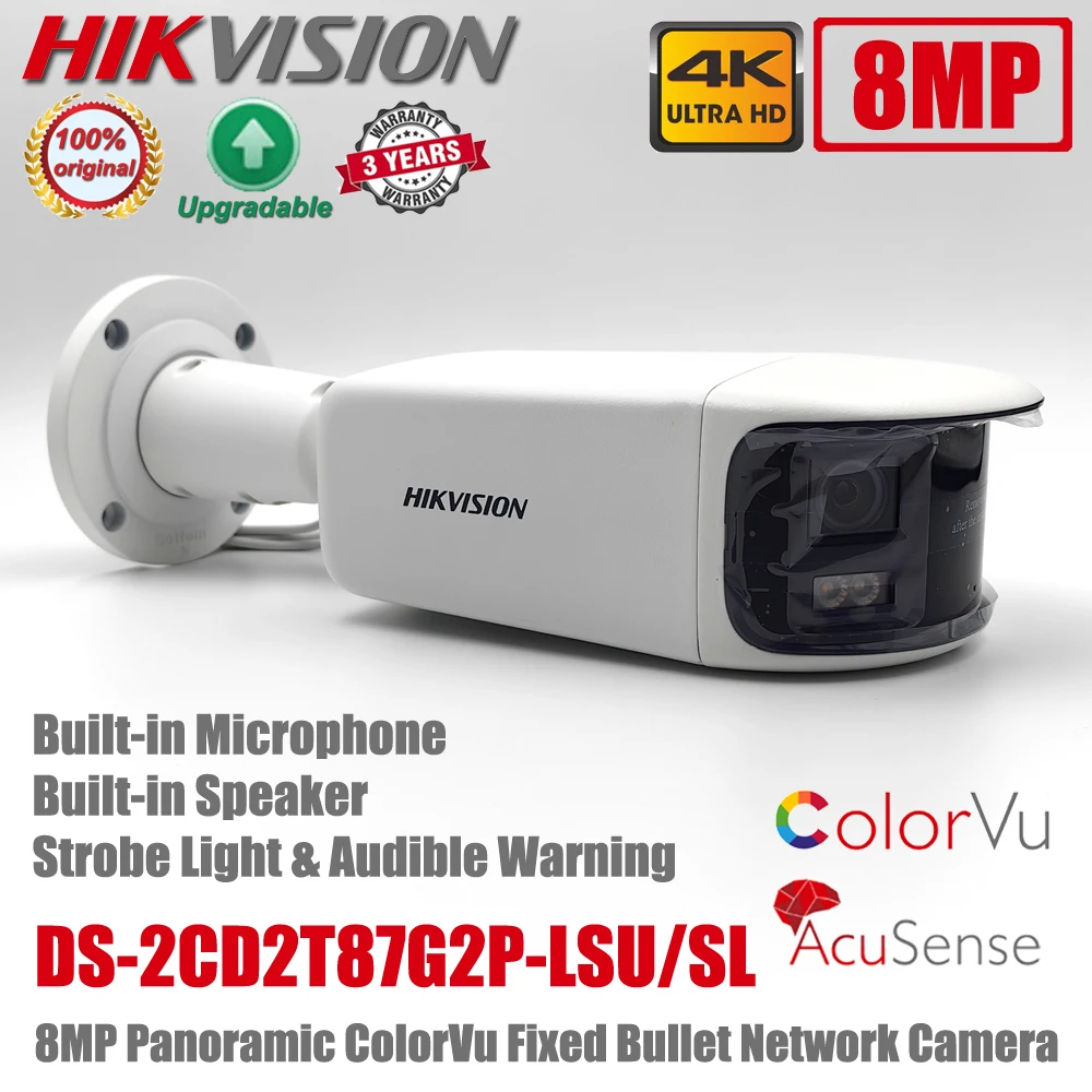 Original Hikvision DS-2CD2T87G2P-LSU/SL 4K 8MP POE Panoramic ColorVu AcuSense Strobe Light And ...