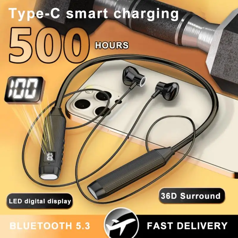 Super-Power-Wireless-Headphones-Earphones-Neckband-Magnetic-Earbuds-LED ...