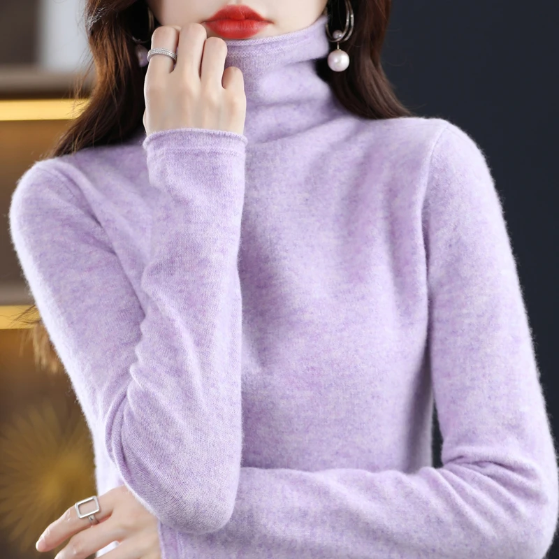 Merino Wool Cashmere Sweater Women's High Stacked Collar Pullover Long ...