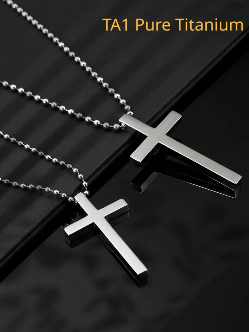 New-TA1-Pure-Titanium-Bead-Box-Chain-Necklace-Crosses-Pendant-Handmade ...