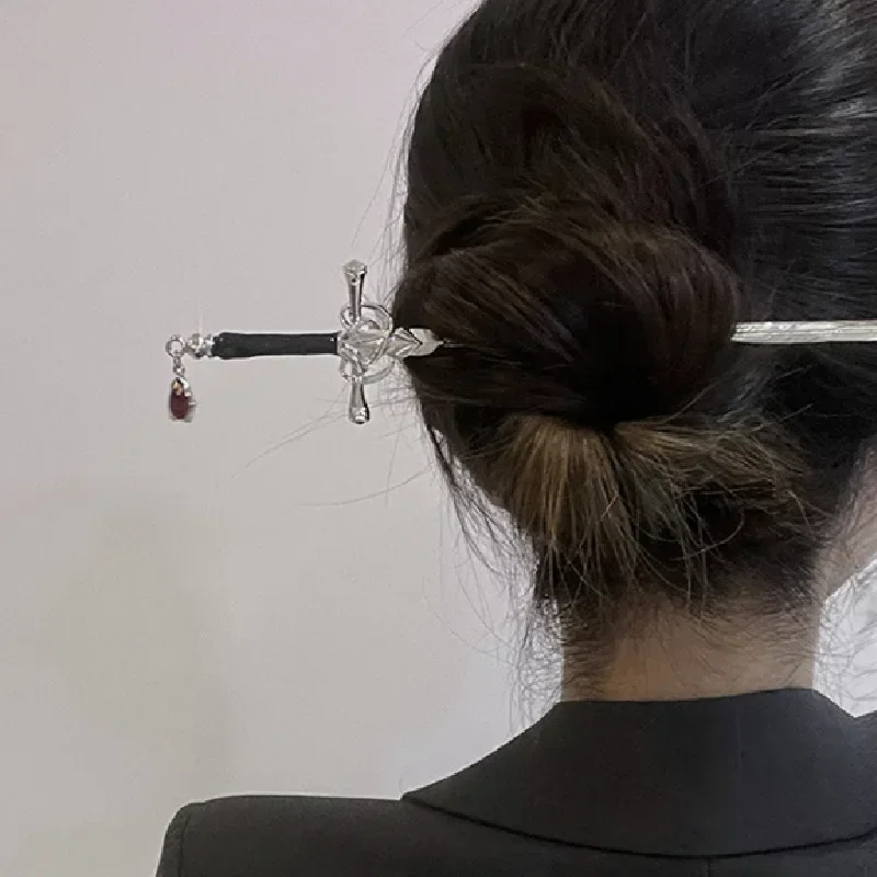 Chinese Style Sword Hairpin for Women Ruby Hair Stick Ponytail Girls ...