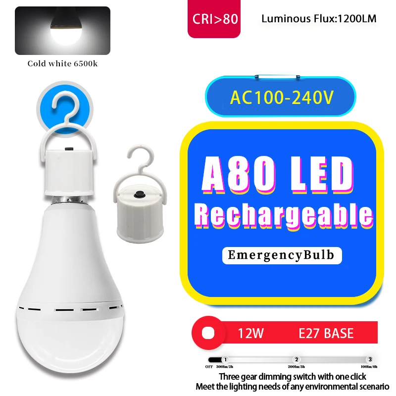 A80 E27 LED Rechargeable Bulb White Light AC100 240V 1500mAh Emergency ...