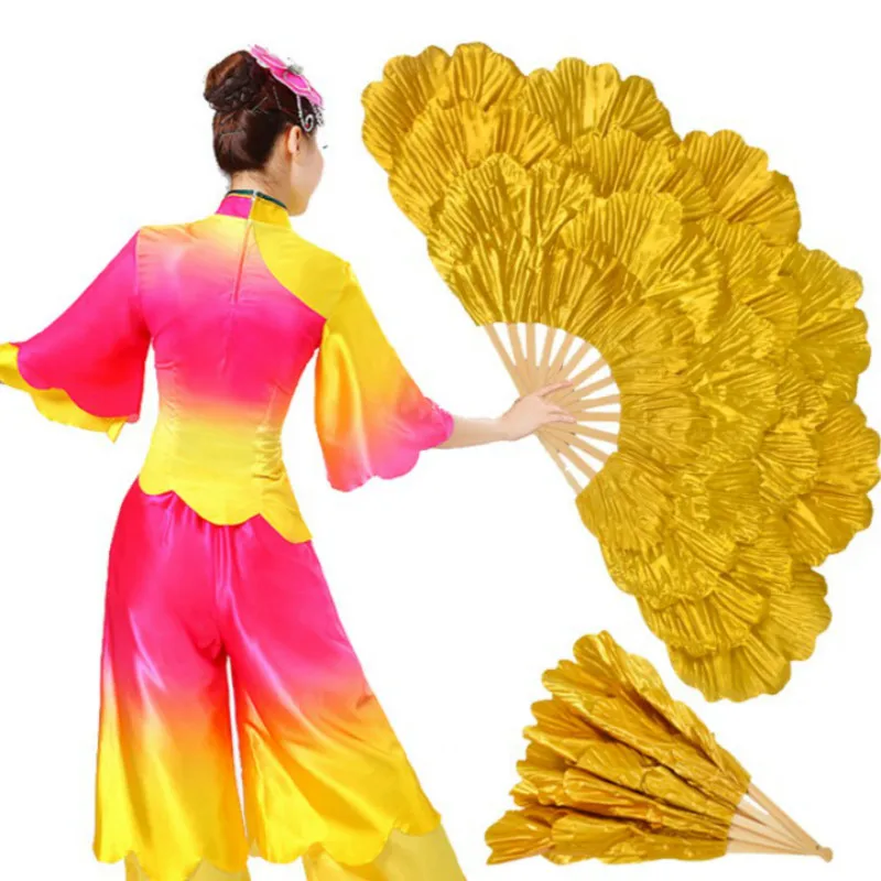 Large-Foldable-Dance-Fan-Bright-Gold-Cloth-Peony-Petal-Dance-Fan-Yangge ...