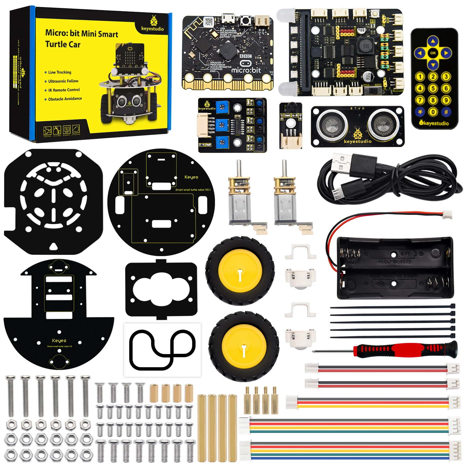 Keyestudio Micro:Bit V2 Mini Smart Turtle Robot Car Kit For BBC Micro ...
