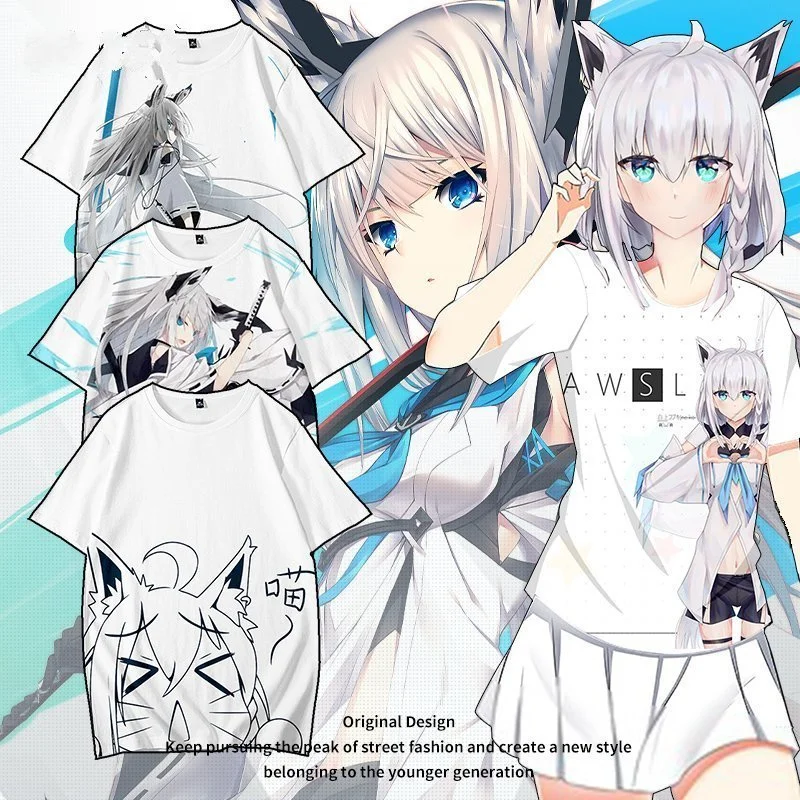 VTuber-Shirakami-Fubuki-Anime-Short-Sleeve-T-Shirt-Casual-Sweatshirt ...