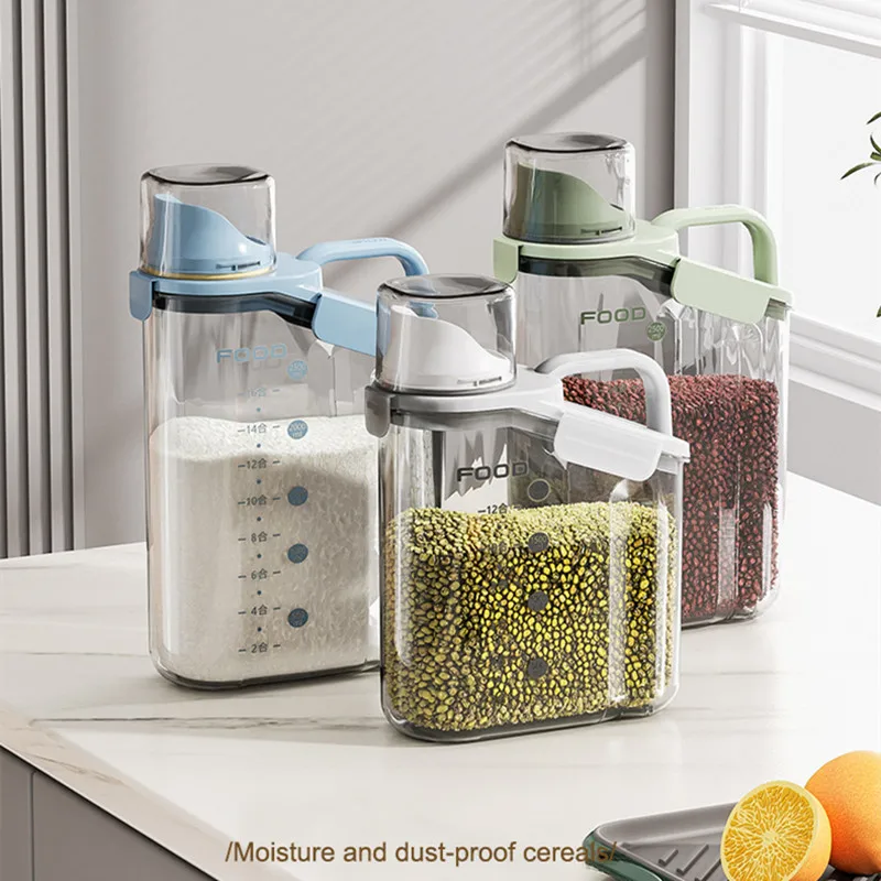 Kitchen-Sealed-Jar-Grains-Storage-Box-with-Handle-Scale-Measuring-Cup ...