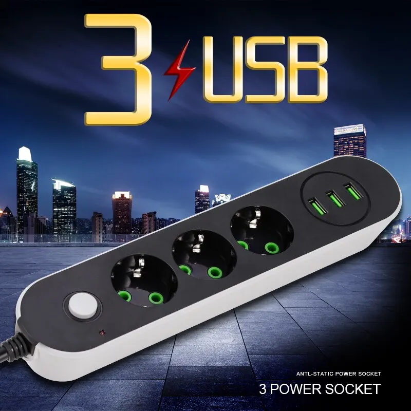 2-Round-Power-Strip-USB-Travel-Adapter-Socket-Power-Plug-Eu-2M-3M-5M ...