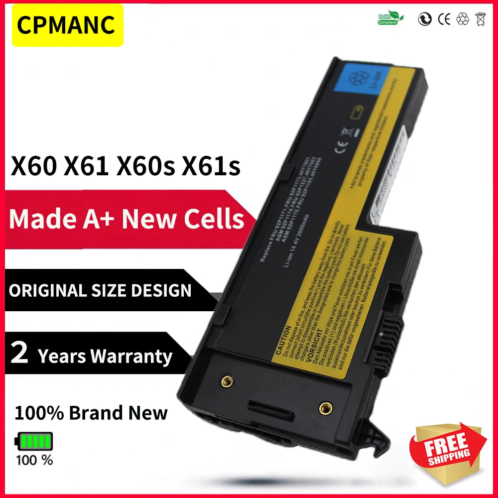 CPMANC 4cells Laptop Battery For Lenovo for ThinkPad X60 X61 X60s X61s ...