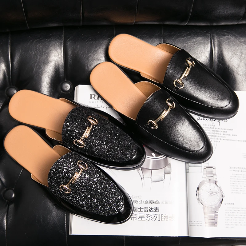 Summer Half Shoes For Men Dress Shoes Mules Man Slides Leather Semi ...