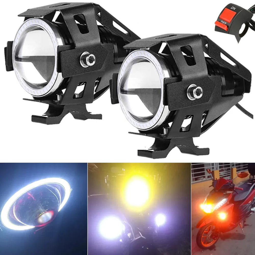 Additional-Motorcycle-Headlight-Led-Spotlight-Fog-Light-U7-Angel-Eyes ...