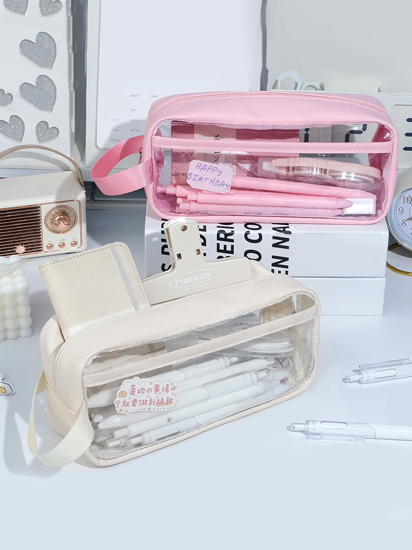 PVC Waterproof Pencil Case, Large Capacity Pen Case Organizer Zipper ...