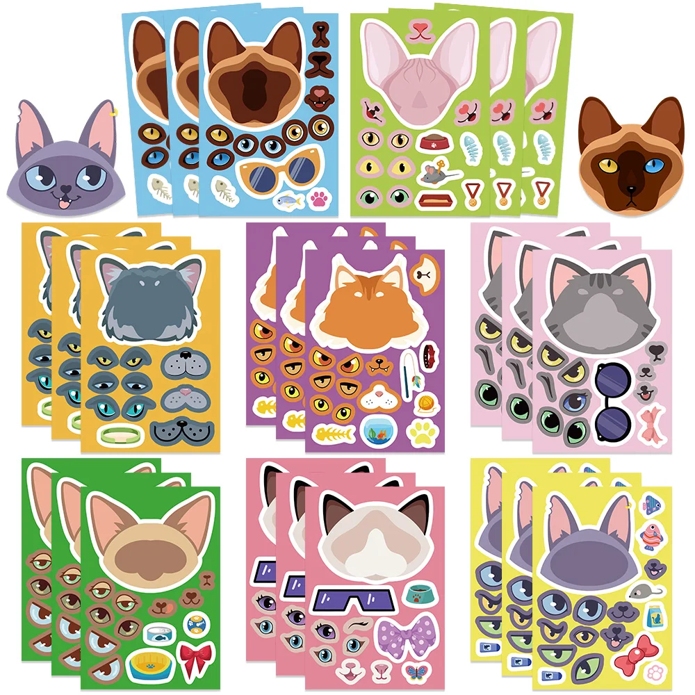 8-16-32Sheets-Cartoon-Cute-Cats-Make-A-Face-DIY-Puzzle-Stickers-For ...
