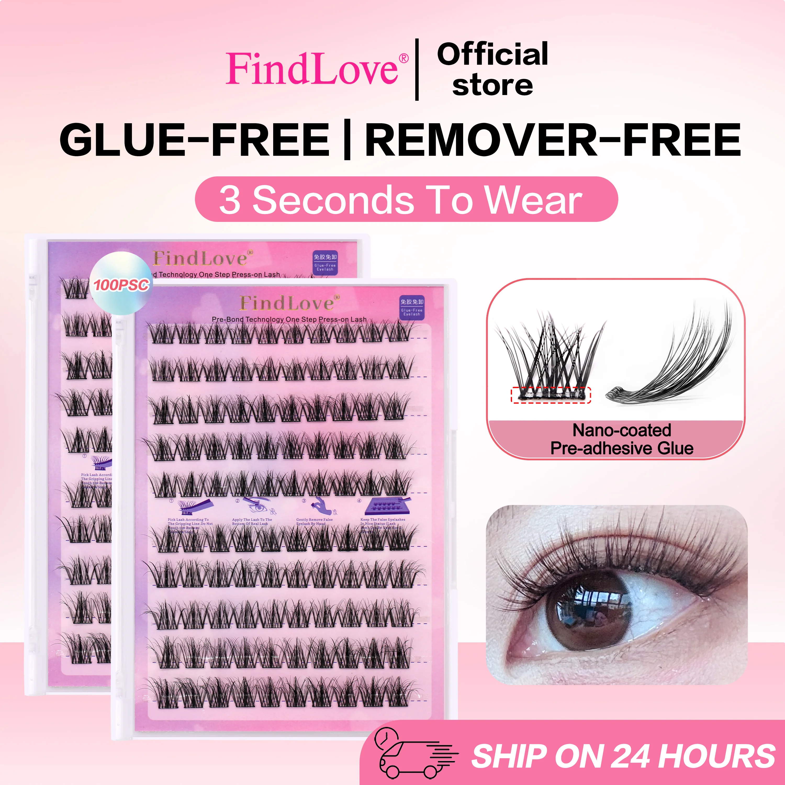 No-Need-Glue-100PCS-FindLove-5D-Fluffy-No-Glue-Need-Eyelashes-DIY-False ...