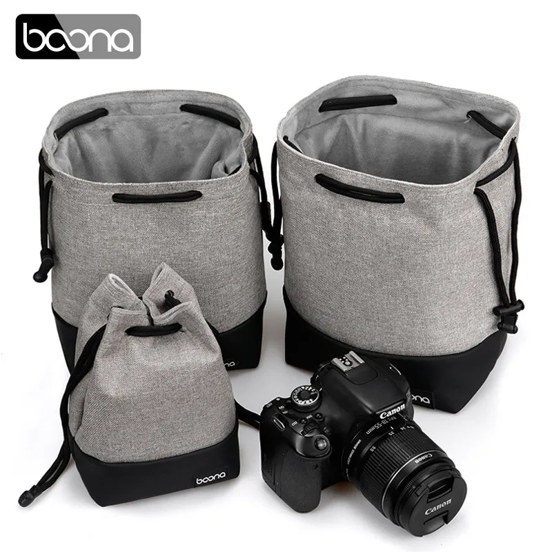 BOONA Mirrorless Camera Storage Bag Drawstring Stitching Design Waterproof Photo Lens Bag Case ...