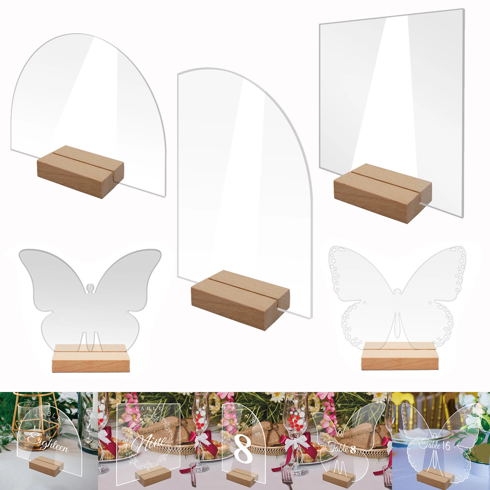 Blank-Clear-Acrylic-Sign-with-Wooden-Stand-DIY-Acrylic-Table-Numbers ...