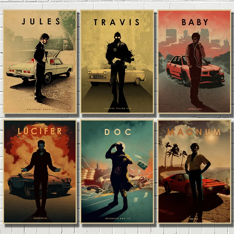 Classic-movie-protagonist-man-and-car-poster-decorative-painting-home ...