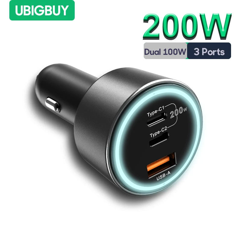 200W-USB-C-Car-Charger-Adapter-3-Ports-Type-C-Car-Charger-PD-100W-PD ...