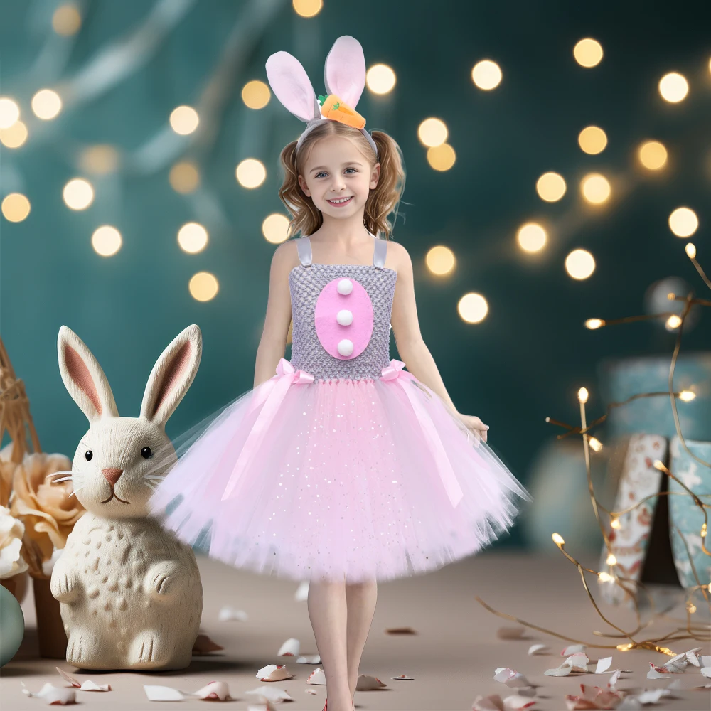Pink-Gray-Girls-Bunny-Tutu-Dress-Princess-Rabbit-Dress-for-Kids-Easter ...