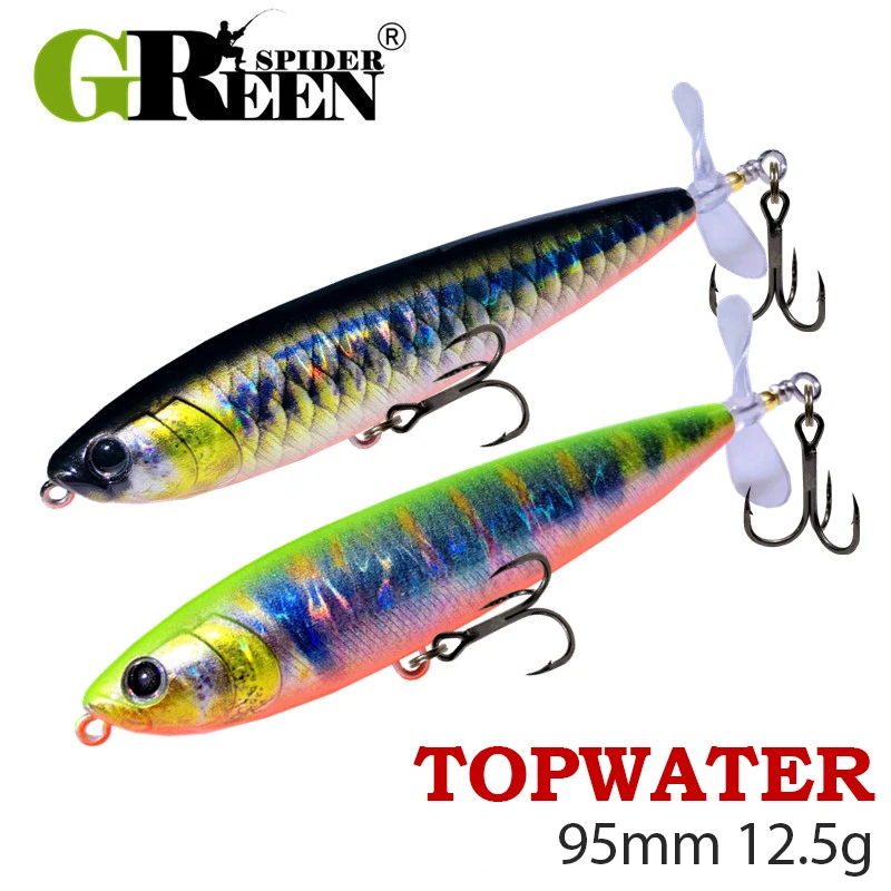 Greenspide hélice lápis topwater isca de pesca 95mm 12.5g baixo ...
