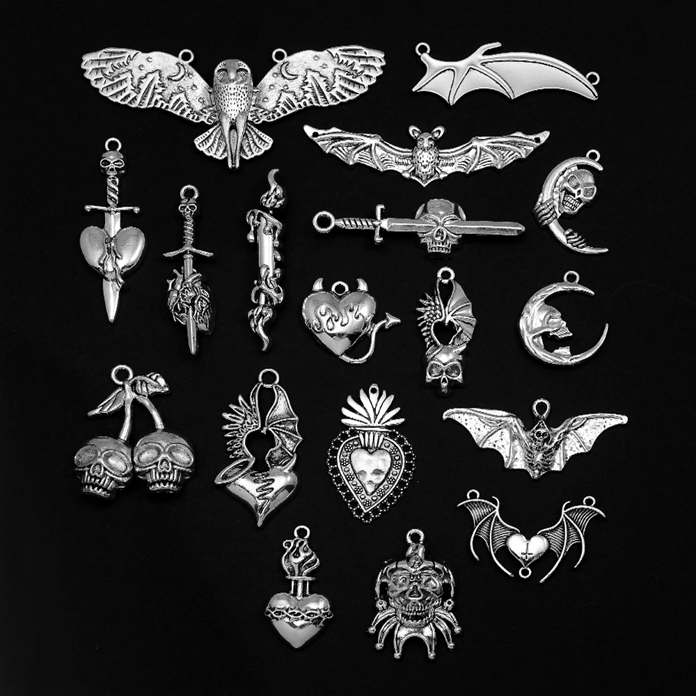 5-10pcs-lot-Gothic-Skull-Head-Sword-Bat-Owl-Scared-Heart-Charms ...