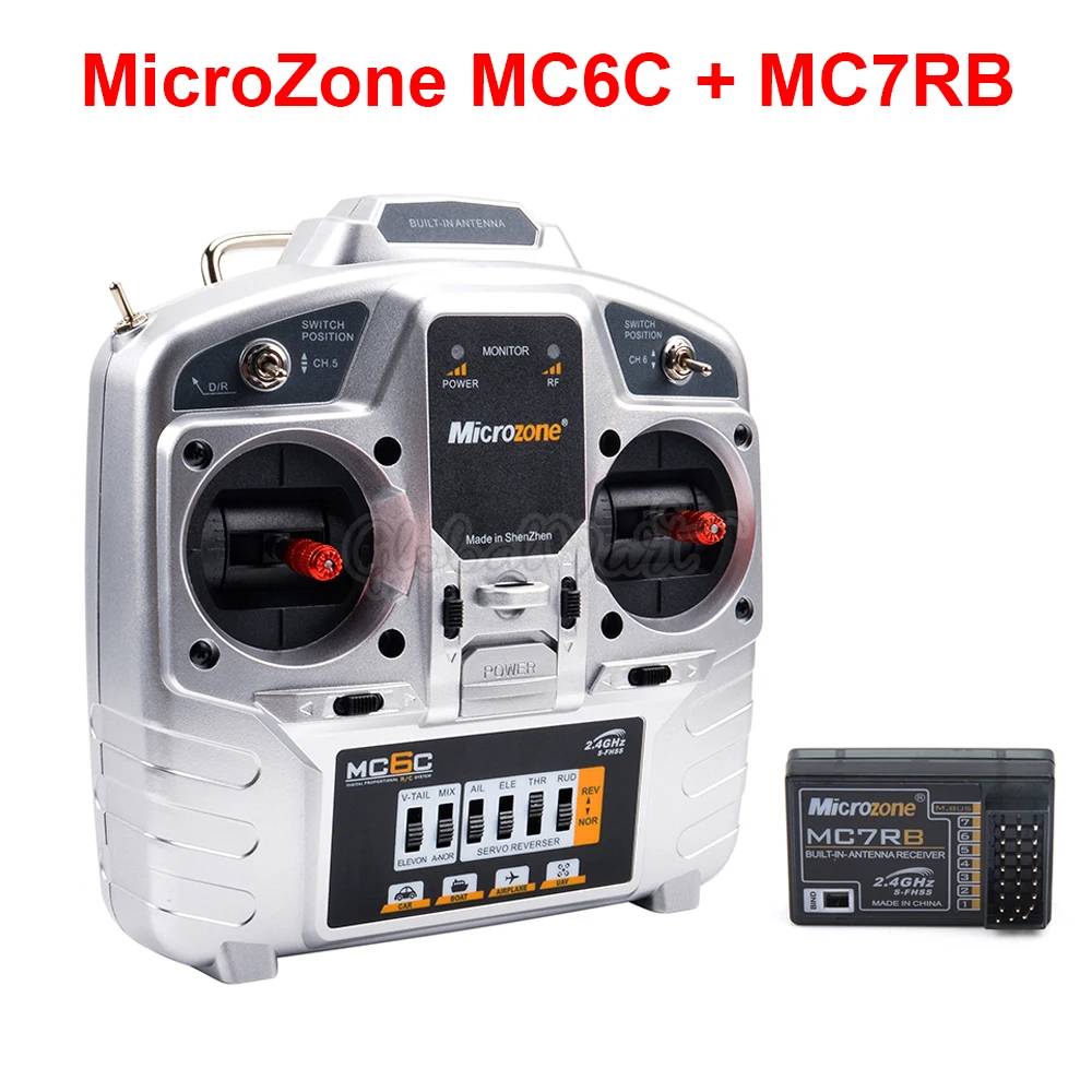 MicroZone MC6C 2.4G 6CH 원격 컨트롤러 송신기 수신기 라디오 시스템, RC 비행기 드론 멀티로터 헬리콥터 ...