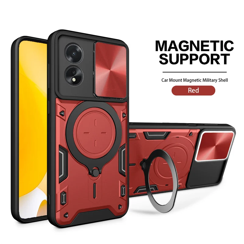 Enhanced Shockproof Armor Ring Holder Phone Case with Slide Lens ...