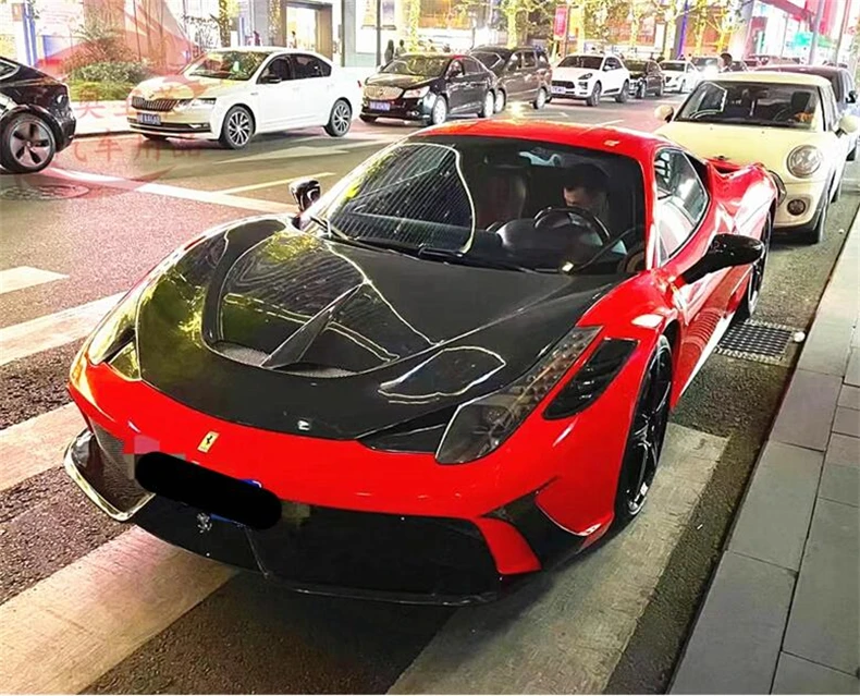 Pro Ferrari 458 Real Carbon Fiber & FRP Primer Přední nárazník Kapota ...