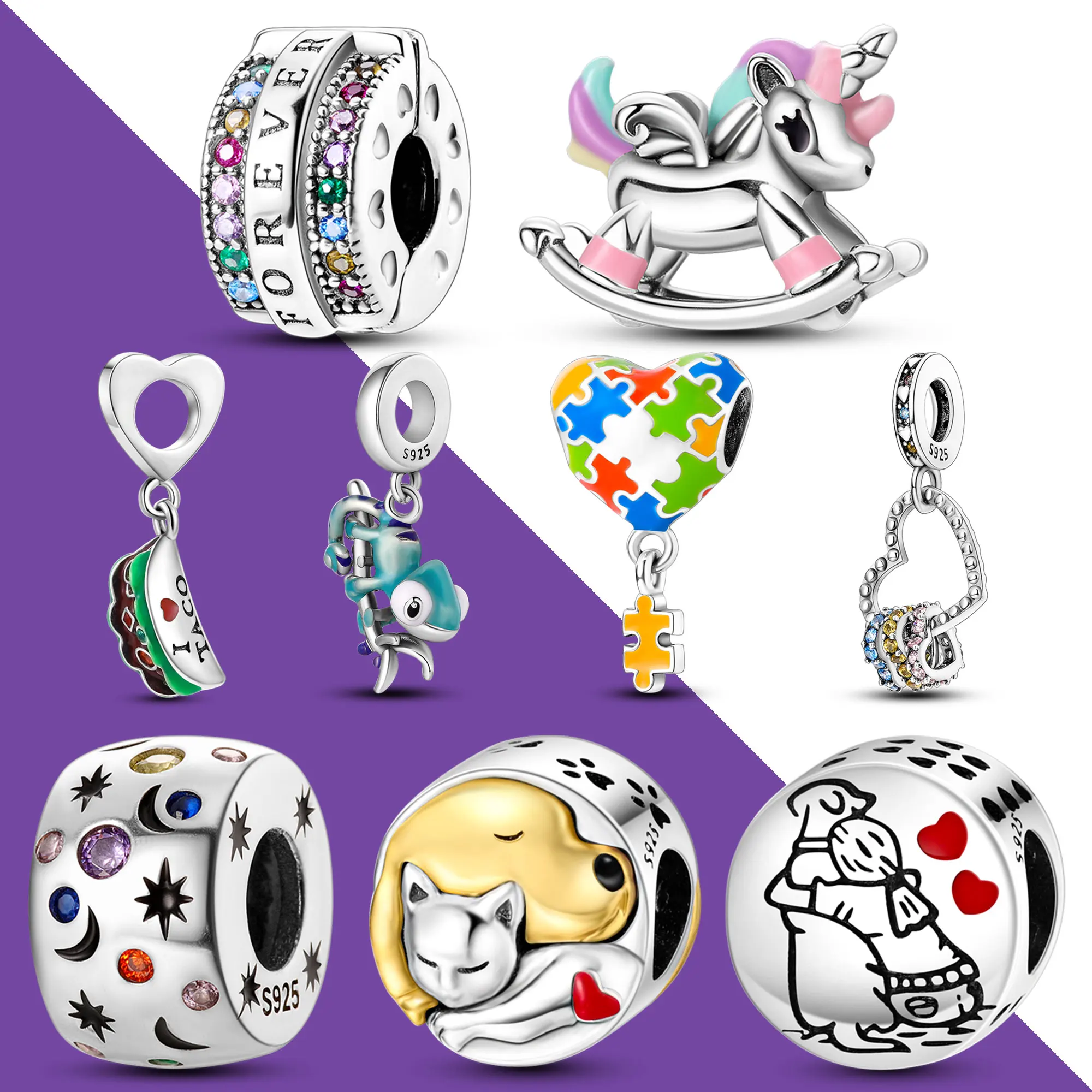 Irregular-Beads-925-Sterling-Silver-Teeth-Chameleon-Dangle-Unicorn ...