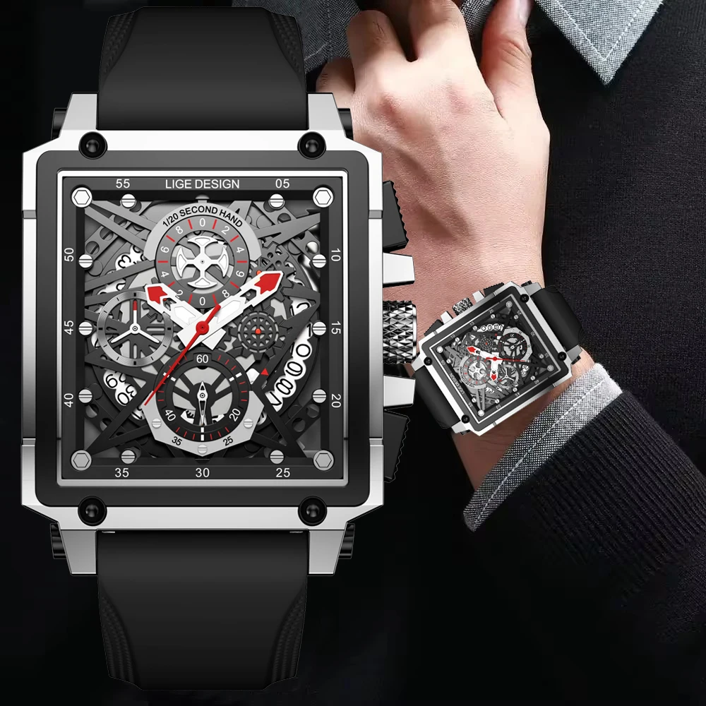 LIGE-New-Hollow-Square-Watch-Men-Fashion-Business-Men-Watch-Military ...