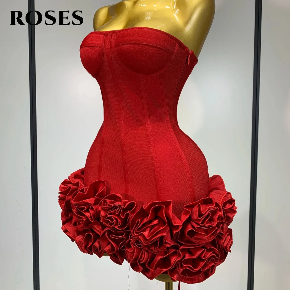 ROSES Red Trumpet Stain Party Dress Strapless Night Dress Pleats Saudi ...