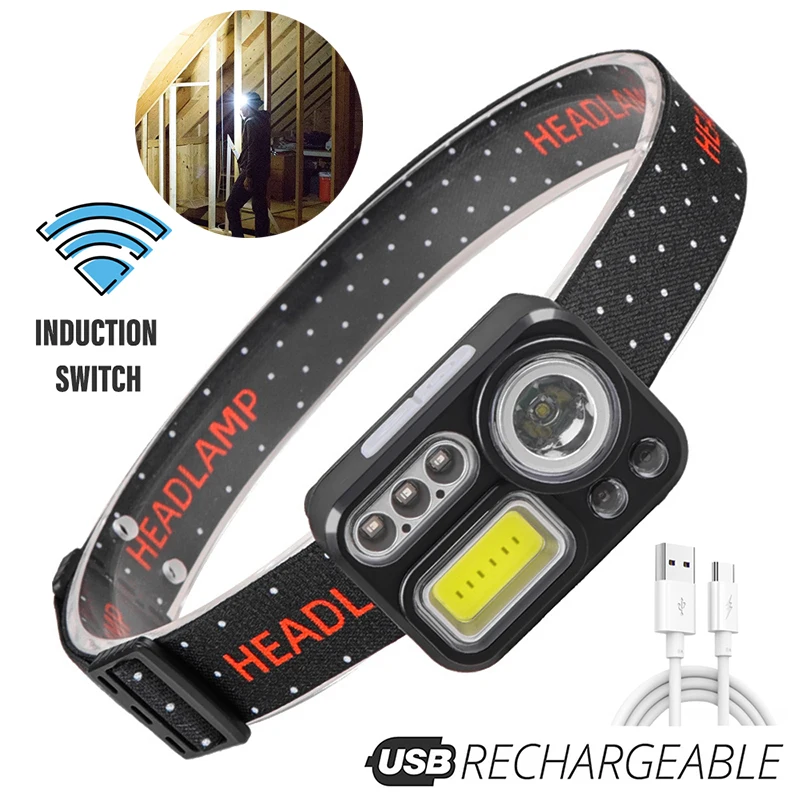 E2 Rechargeable LED Headlamp Induction Headlight Head Lamp 8 Lighting ...