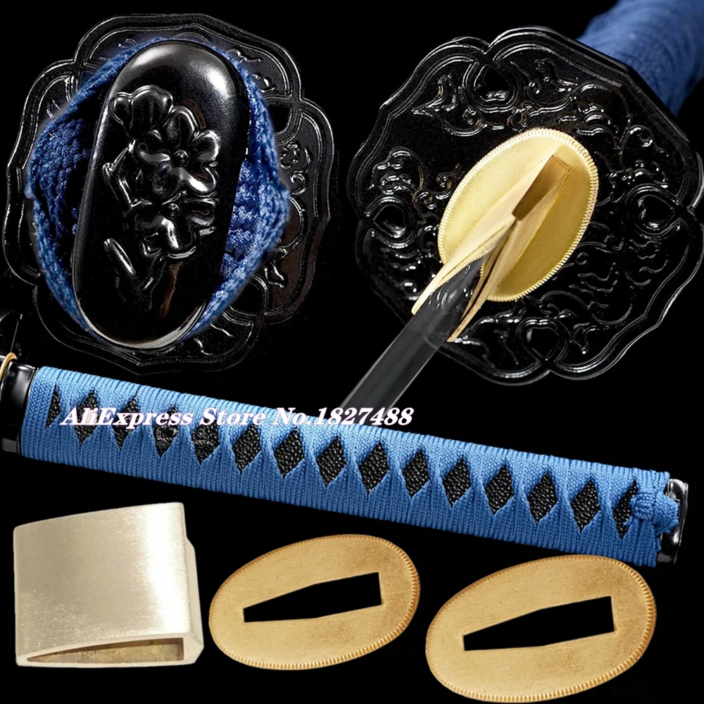 Iron-Tsuba-Japanese-Sword-Guard-Fittings-Set-Katana-Tsuka-Handle-Fuchi ...