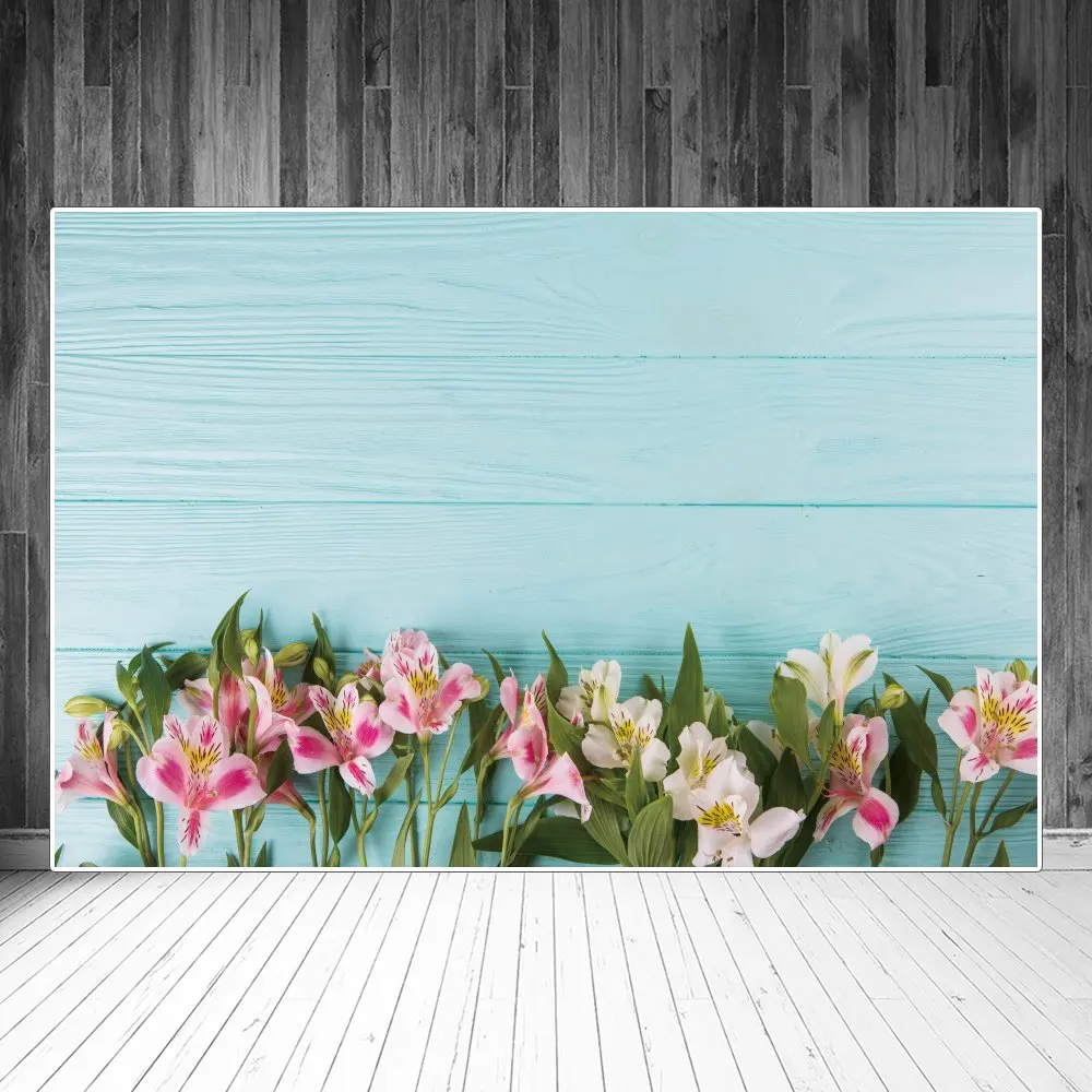 Spring-Flowers-Blue-Wooden-Boards-Backdrops-Photography-Decoration-Ins ...