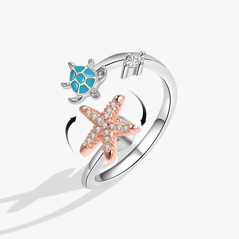 Enamel-Turtle-And-Starfish-Crystal-Anxiety-Relief-Spinning-Ring-For ...