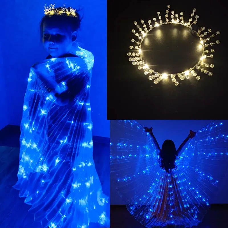 Girl-Kids-Angel-Fairy-LED-Wings-Cloak-Light-Up-Crown-Performance ...