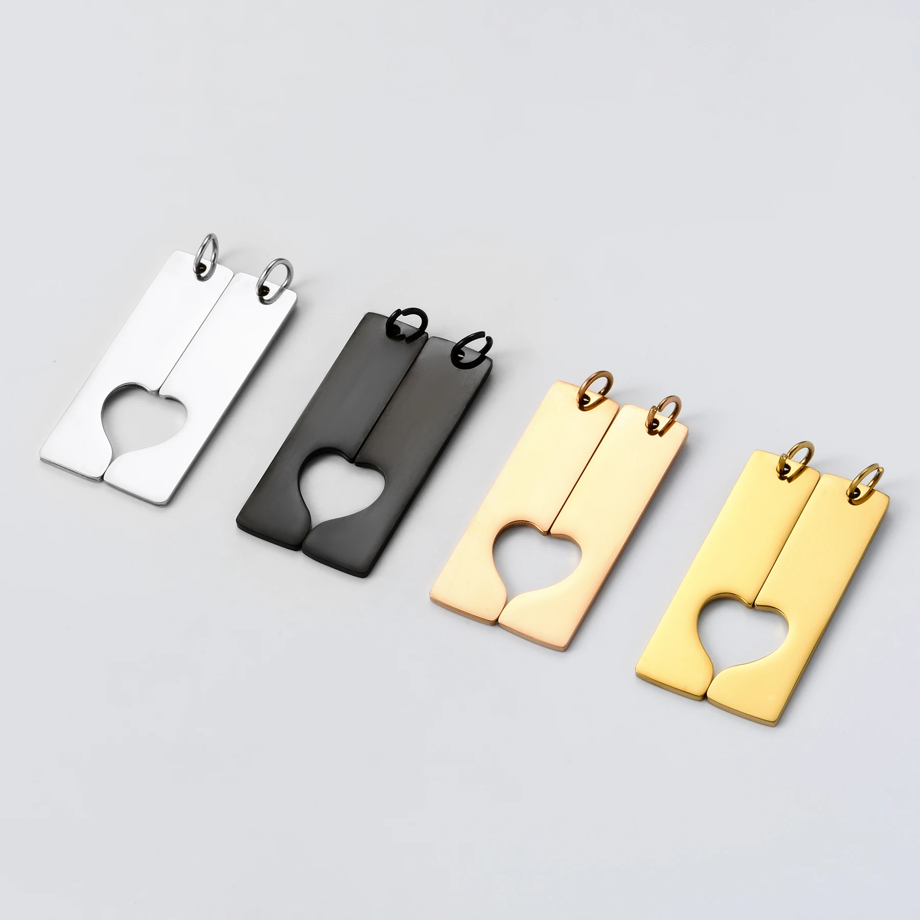 1Pair(2Pcs) Heart-Shaped Rectangle Set Stainless Steel Fashion Pendant ...