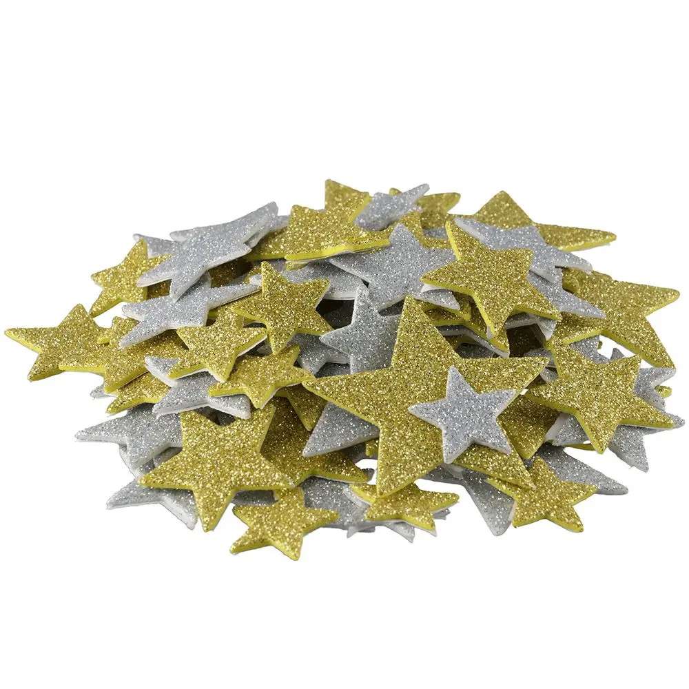 200pcs Paper Glitter Star Foam Stickers Stars Shape Silver and Gold ...
