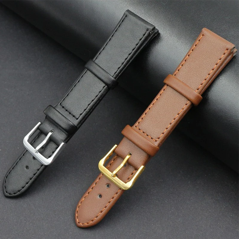 Men-Women-PU-leather-strap-watch-band-Black-Brown-12mm-14mm-16mm-18mm ...