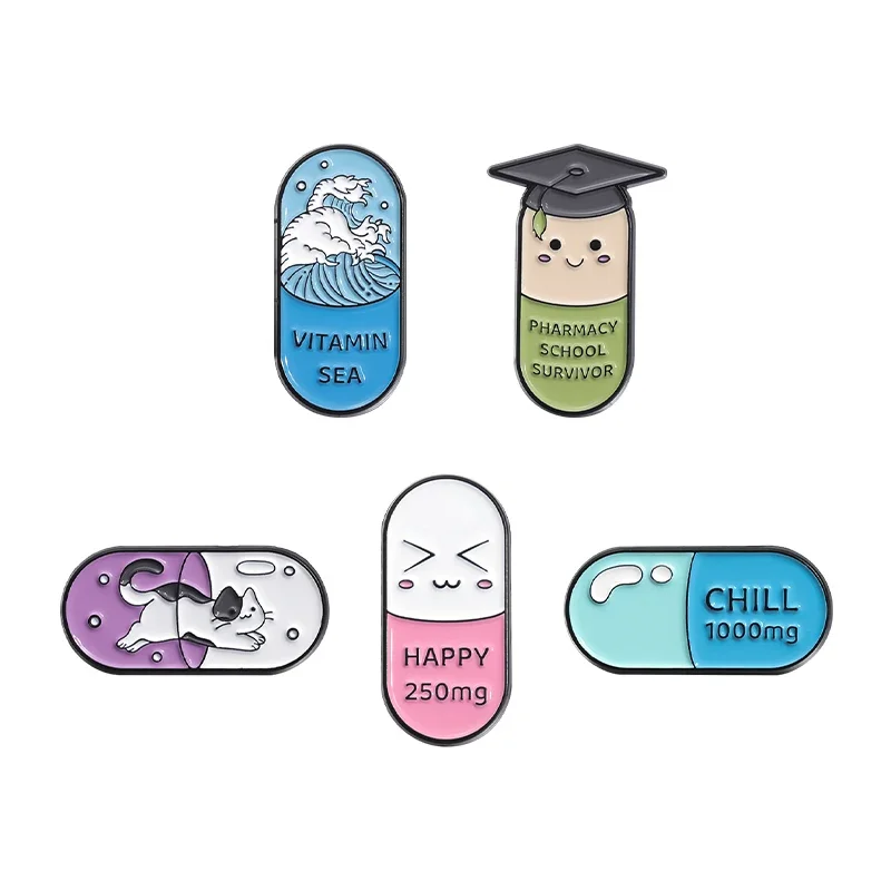 Happy-Capsule-Pill-Broche-Esmalte-Pin-Personalizado-Vitamina-Mar-Engra ...