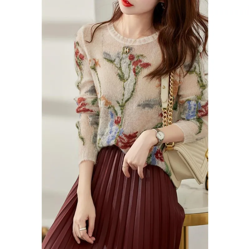 Knitted-Sweater-round-neck-cashmere-hollow-out-thin-bottom-sweater ...
