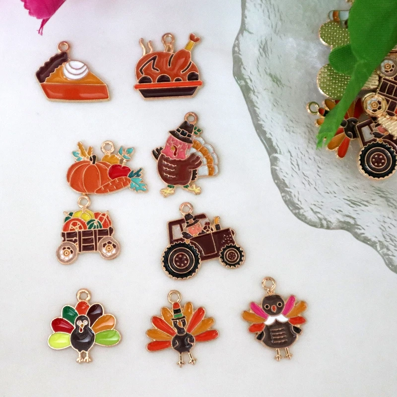 10pcs-Cute-Thanksgiving-Turkey-Food-Metal-Pendant-Cartoon-Alloy-Charms ...
