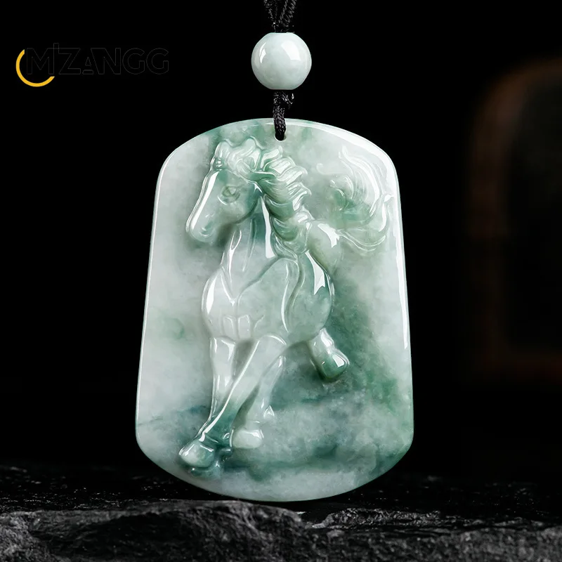 Natural Jadeite Floating Flower Horse Zodiac Horse Pendant Beautifully ...