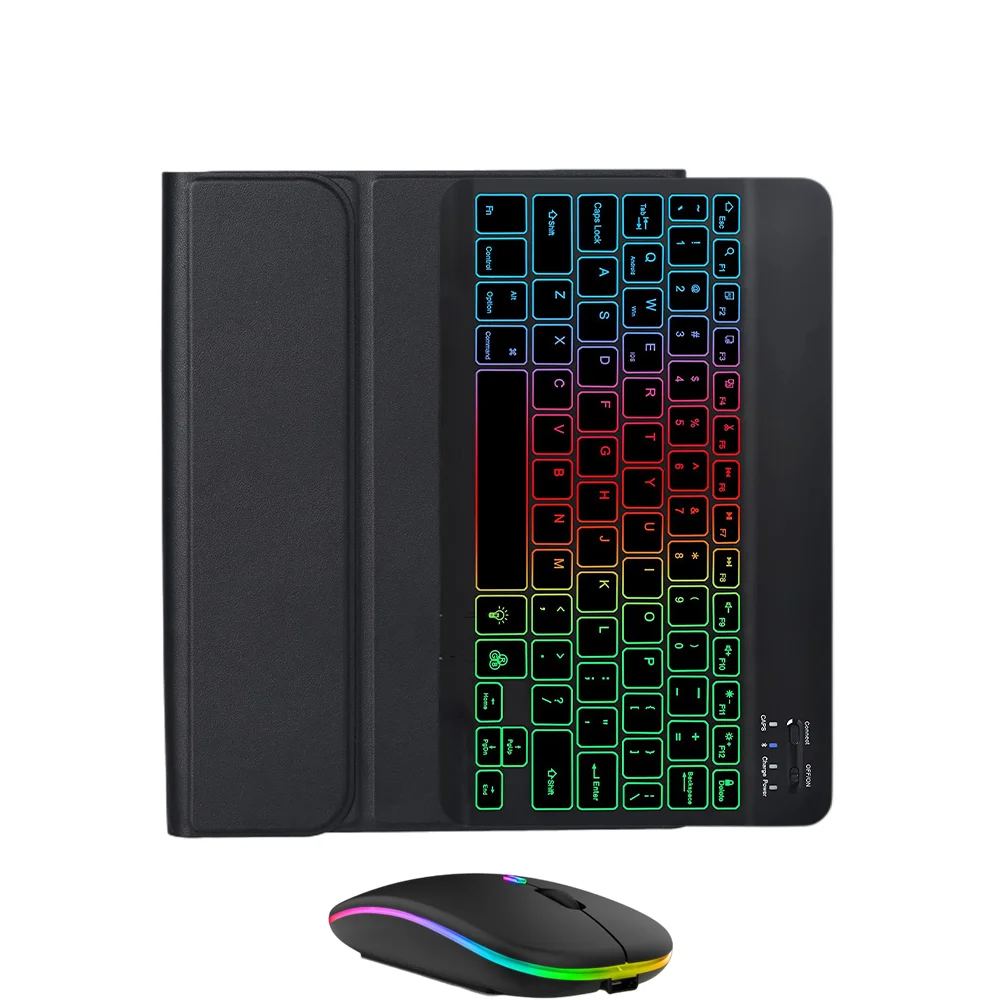 For iPad A16 11" 11th 12th 10th Case RGB Keyboard Mouse Rainbow ...