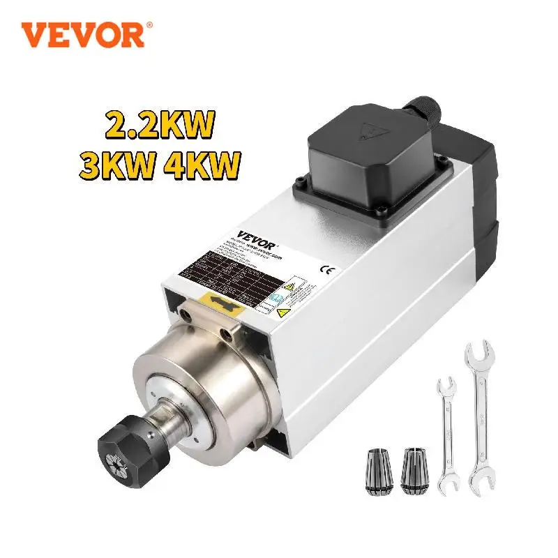 VEVOR Square Air Cooled Spindle Motor 220V 2.2KW 3KW 4KW ER20 ER25 Collets 4 Bearings High Speed ...